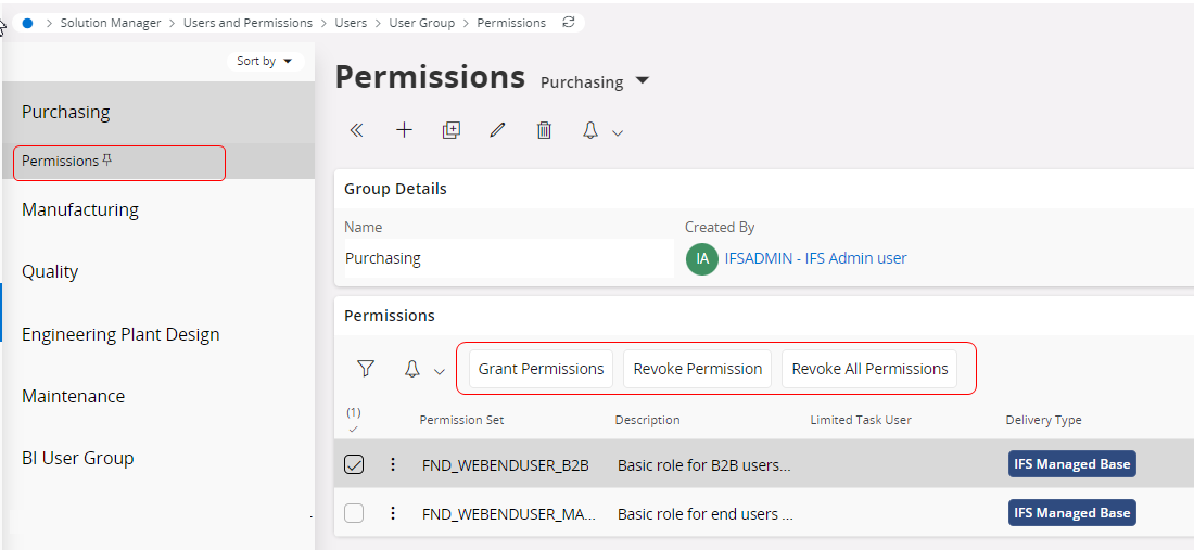 Grant Permission Sets to Users - Technical Documentation For IFS Cloud