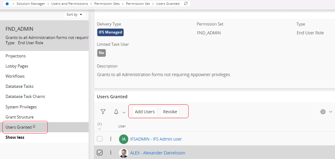 Grant Permission Sets to Users - Technical Documentation For IFS Cloud