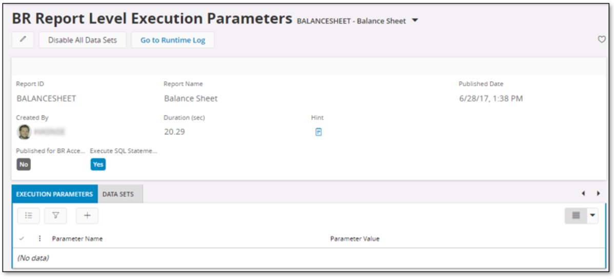 BR Report Level Execution Parameters - Technical Documentation For IFS Cloud