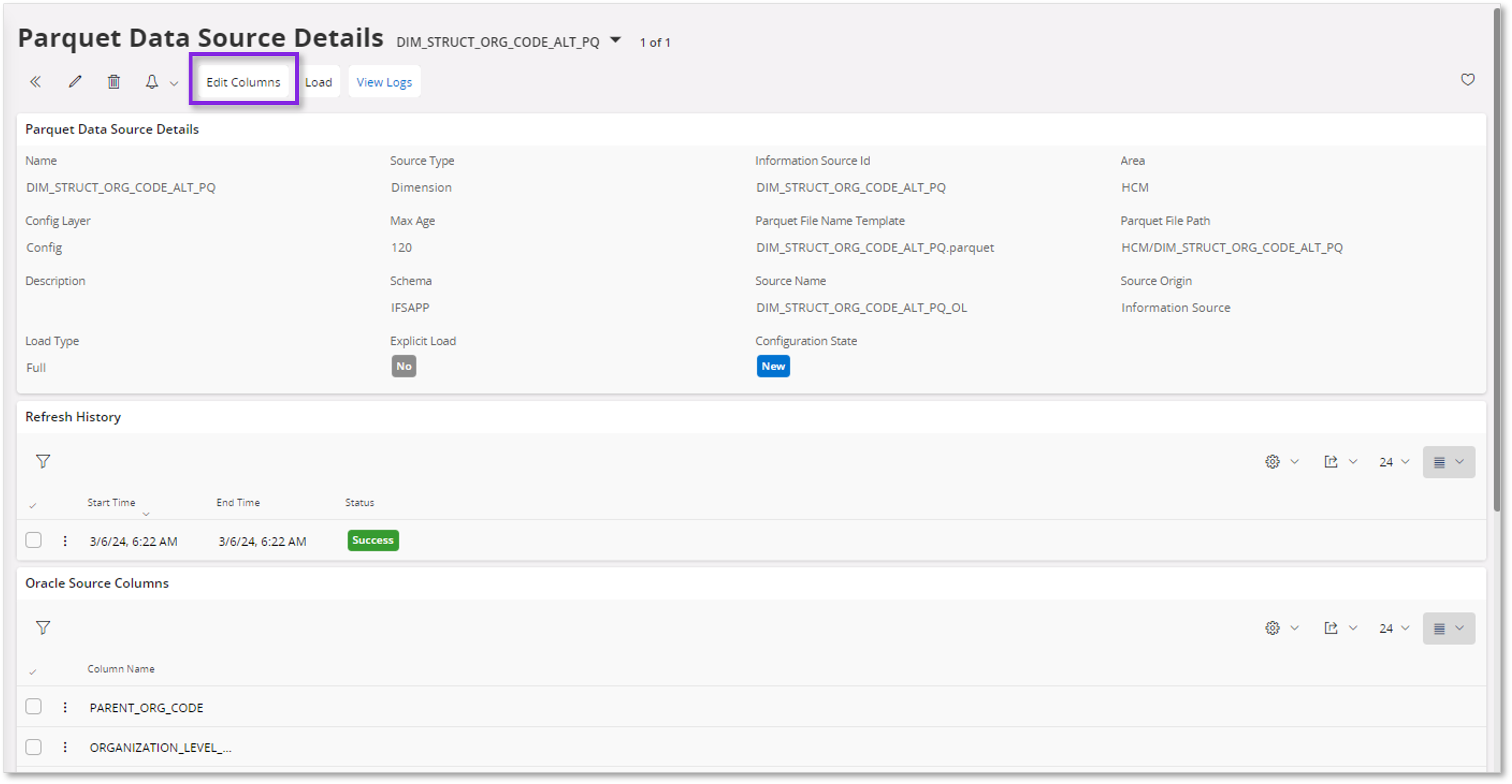 Edit Parquet Data Sources - Technical Documentation For IFS Cloud