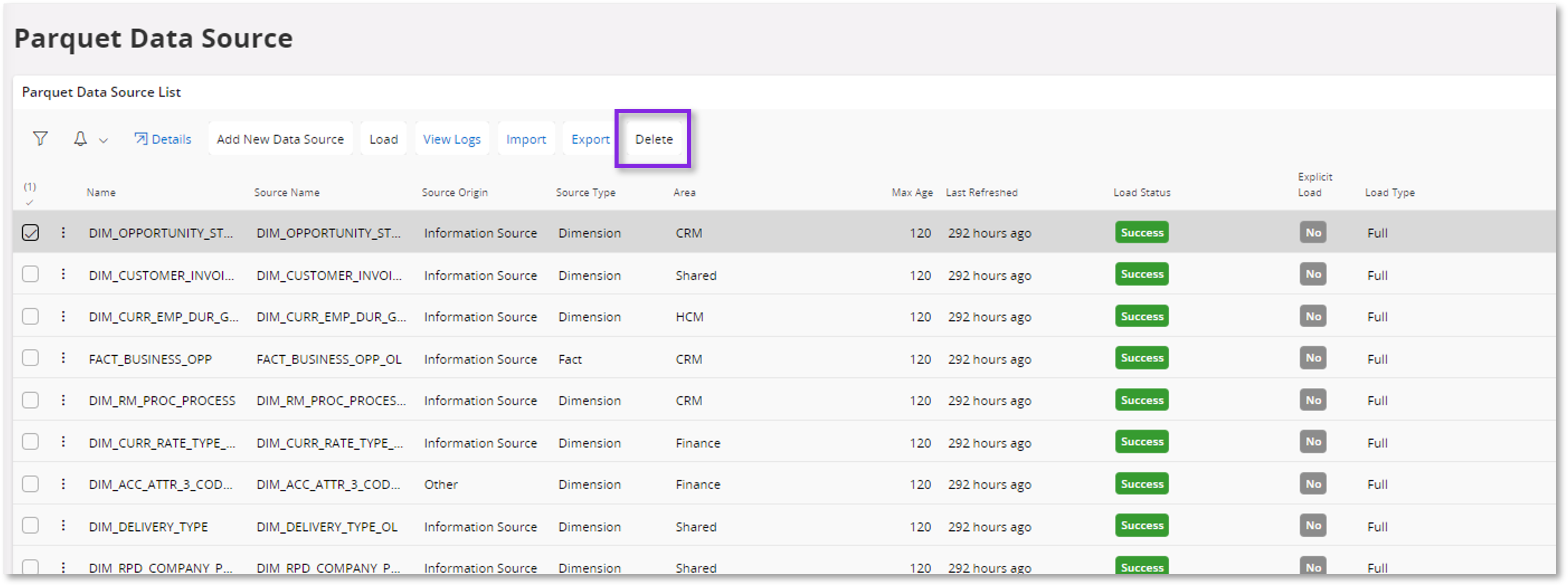 Delete Parquet Data Source - Technical Documentation For IFS Cloud