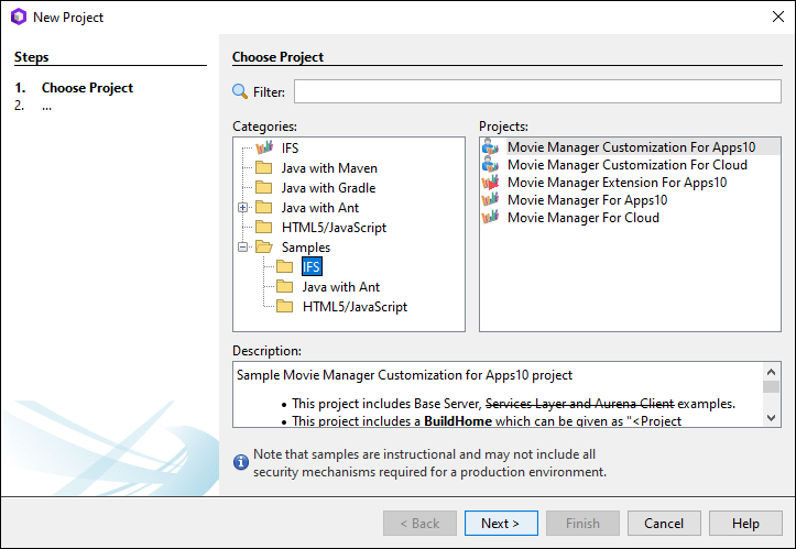 Try Sample Project - Technical Documentation For IFS Cloud
