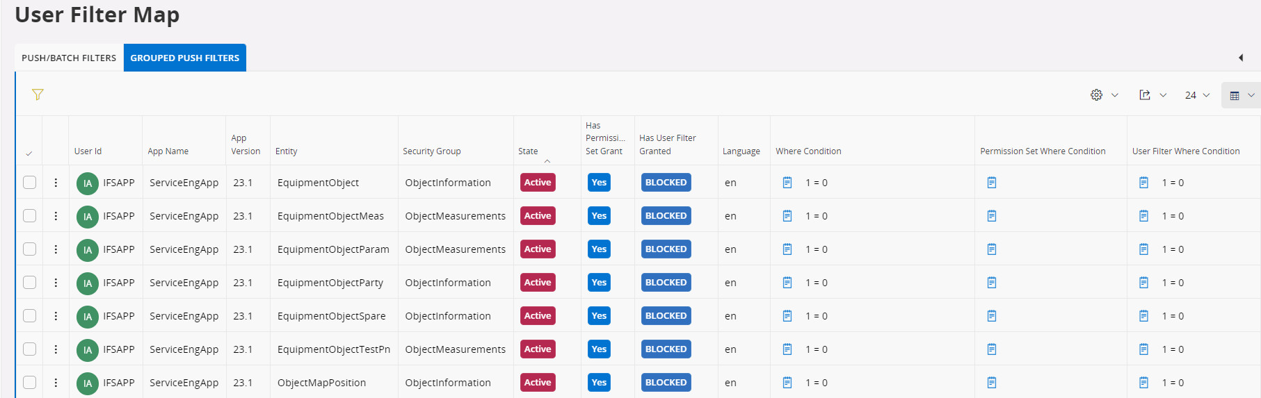 User Filter Map - Technical Documentation For IFS Cloud