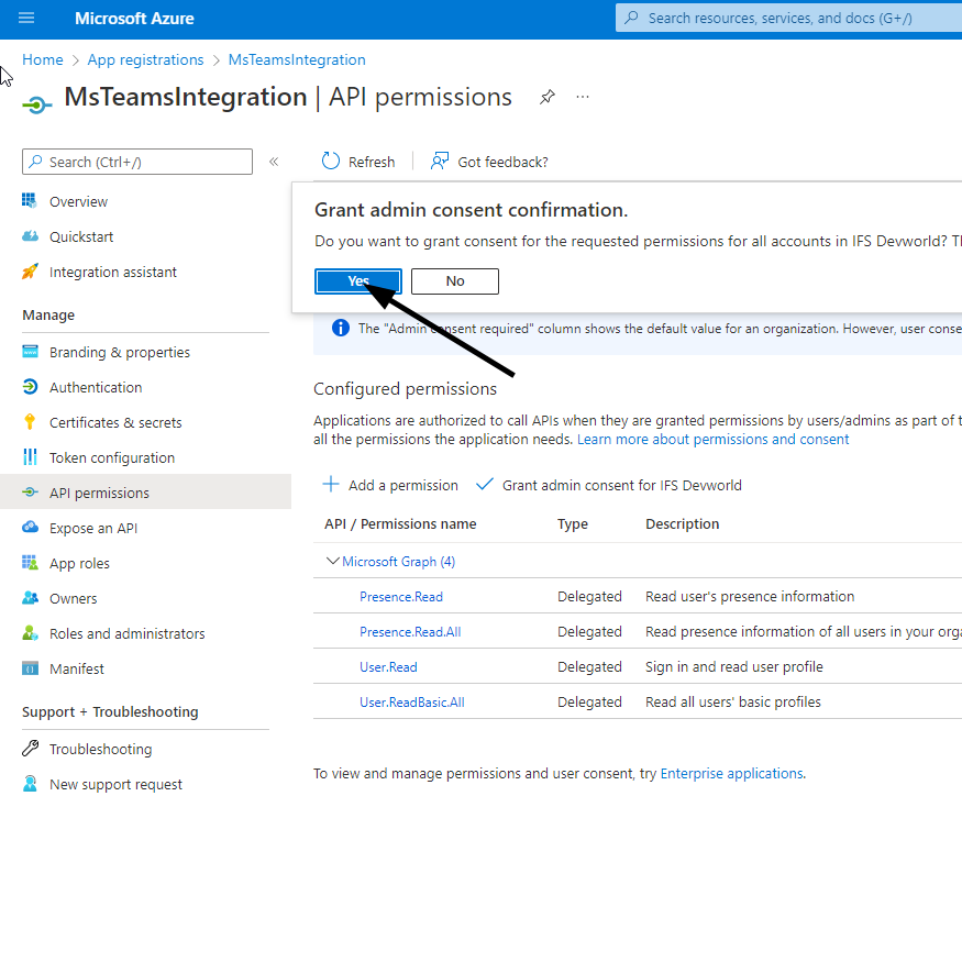 Add Azure App Registration - Technical Documentation For IFS Cloud