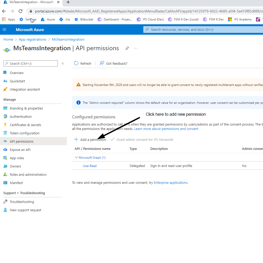 Add Azure App Registration - Technical Documentation For IFS Cloud