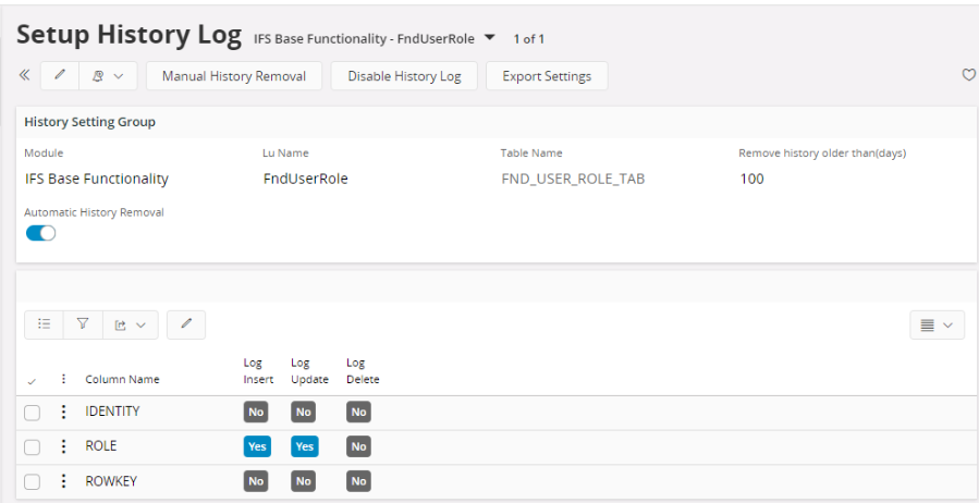History Log Configuration - Technical Documentation For IFS Cloud