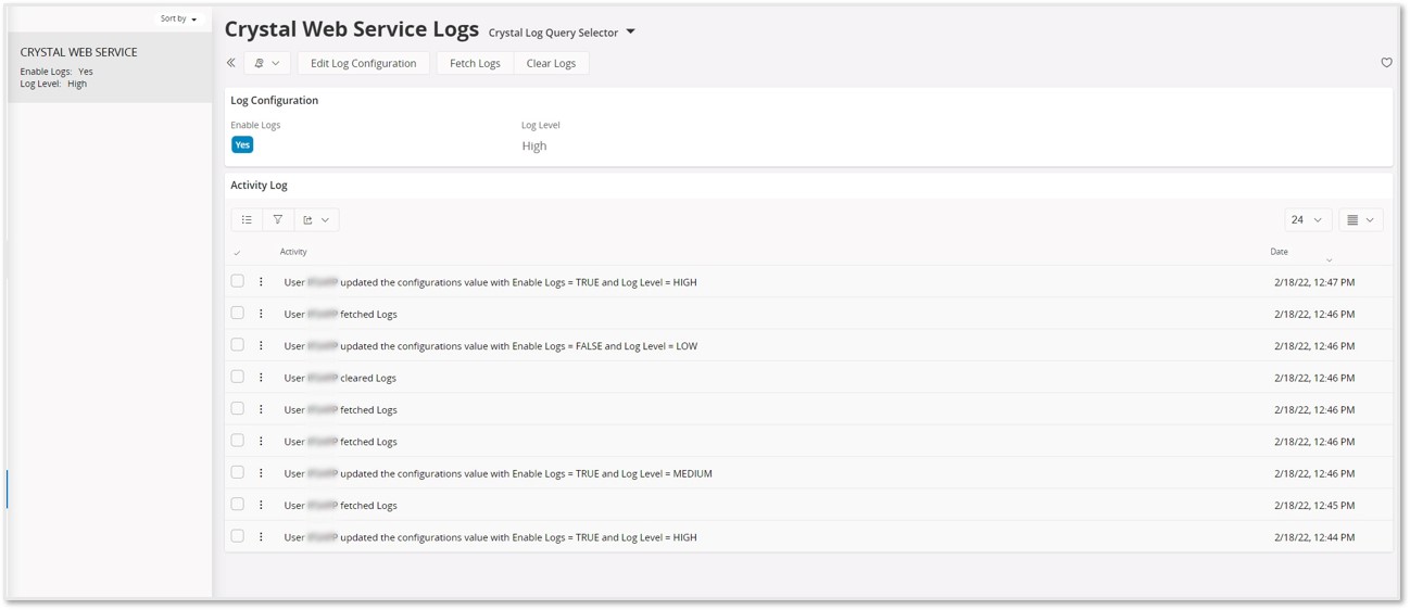 Crystal Web Service Logs - Technical Documentation For IFS Cloud