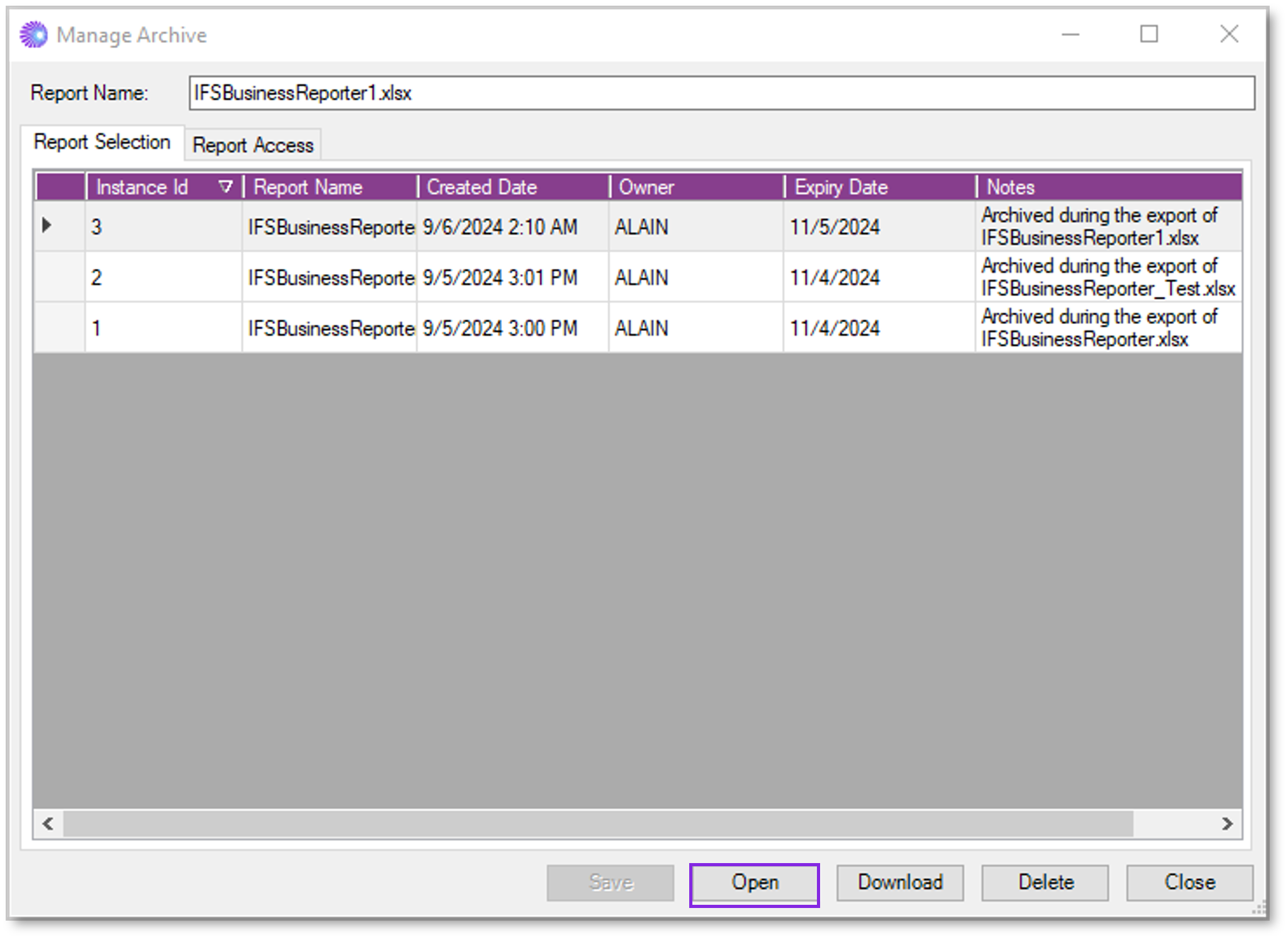 Open Archived BR Report - Technical Documentation For IFS Cloud