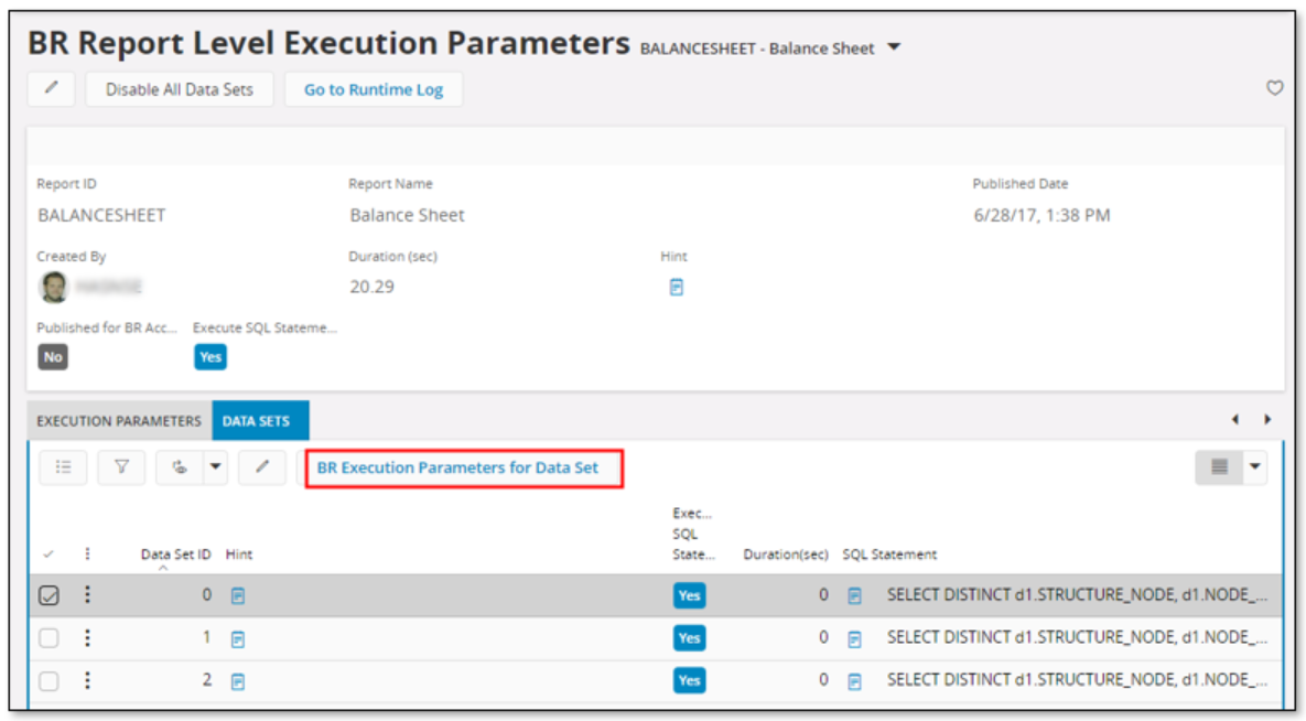 BR Report Level Execution Parameters - Technical Documentation For IFS Cloud