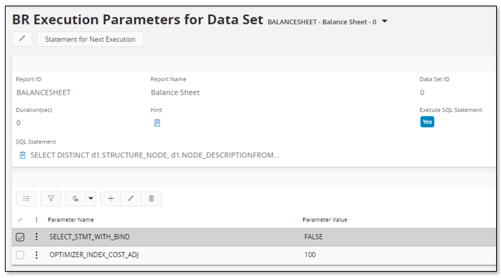 BR Report Level Execution Parameters - Technical Documentation For IFS Cloud