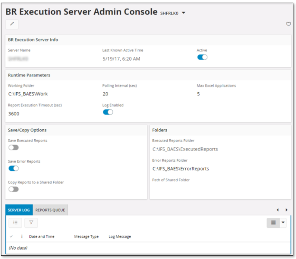 BR Execution Server Admin Console - Technical Documentation For IFS Cloud