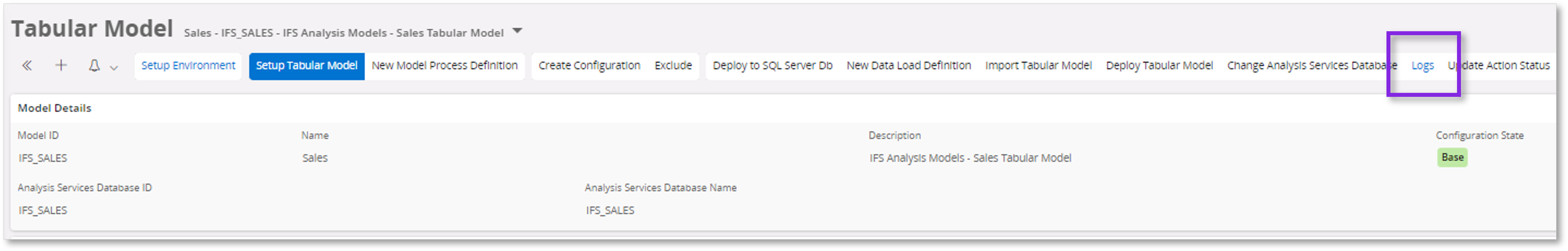 Analysis Models - Tabular :Logs - Technical Documentation For IFS Cloud