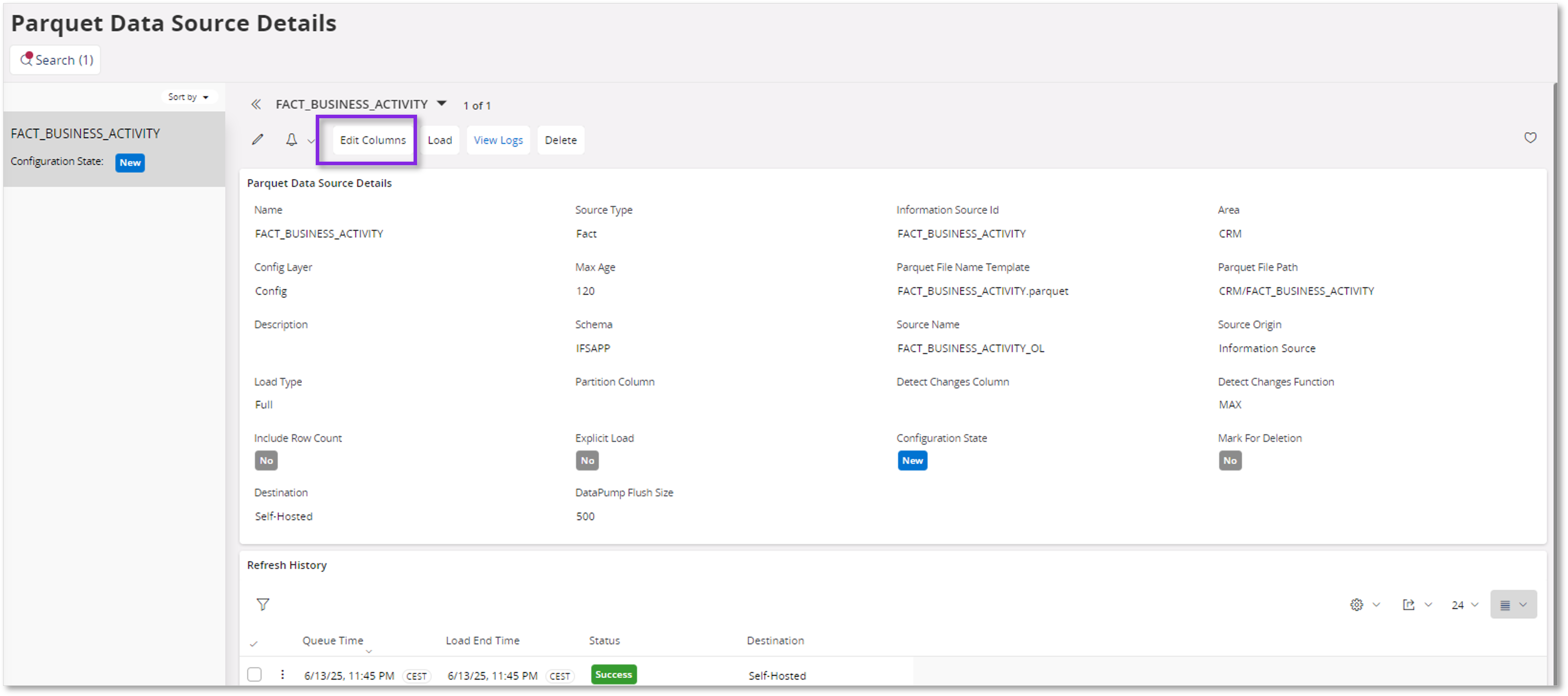 Edit Parquet Data Sources - Technical Documentation For IFS Cloud