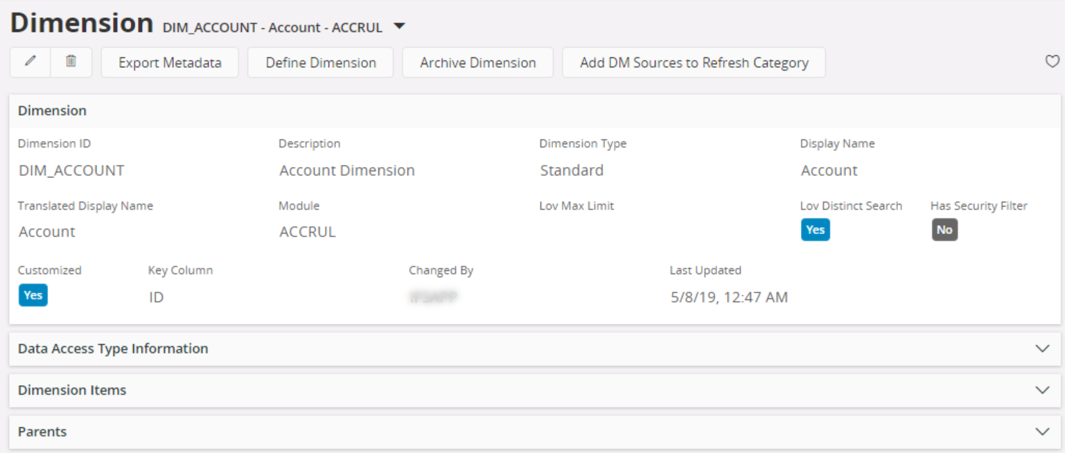 Configure Information Sources - Dimensions - Technical Documentation For IFS Cloud