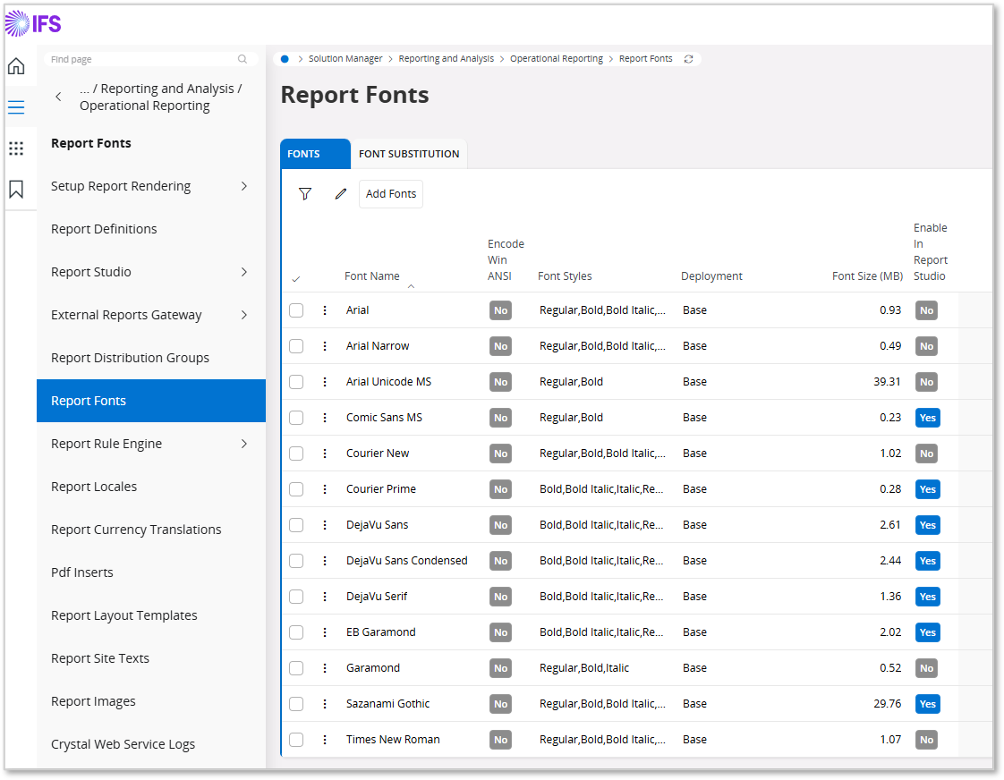 Report Substitution Fonts - Technical Documentation For IFS Cloud