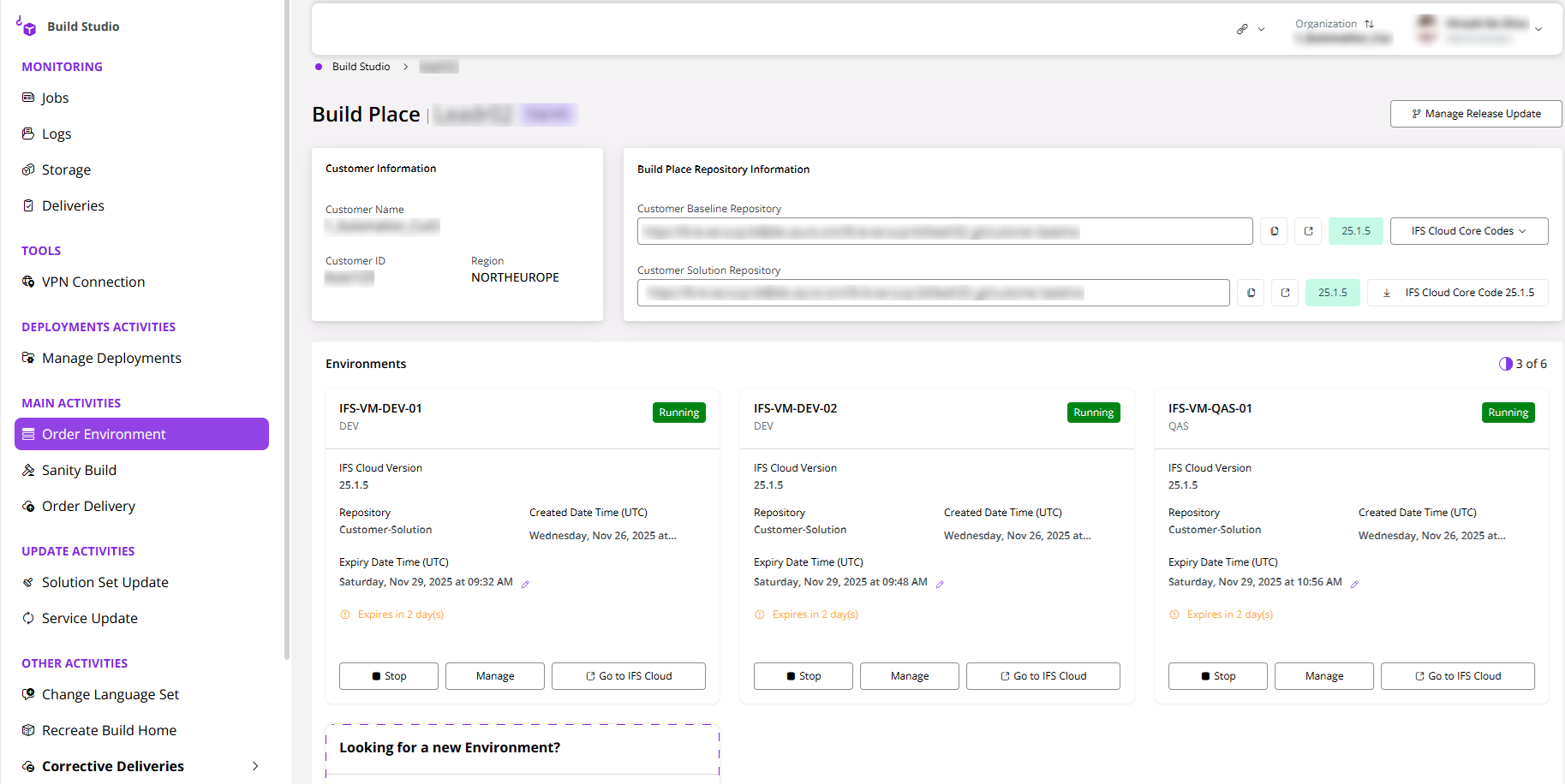 Environments created from a topic branch - LE Documentation For IFS Cloud