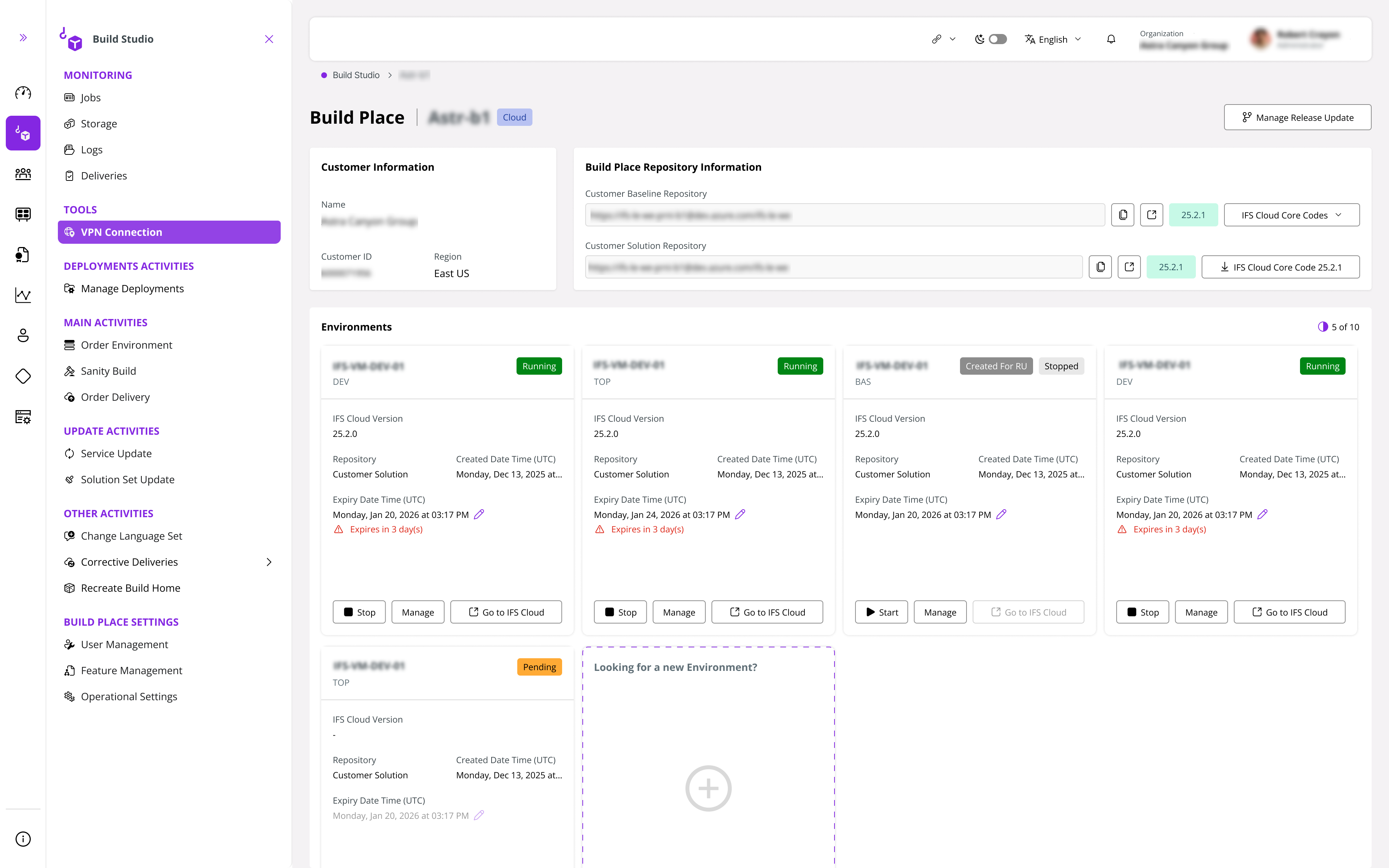 Working with Environments - LE Documentation For IFS Cloud