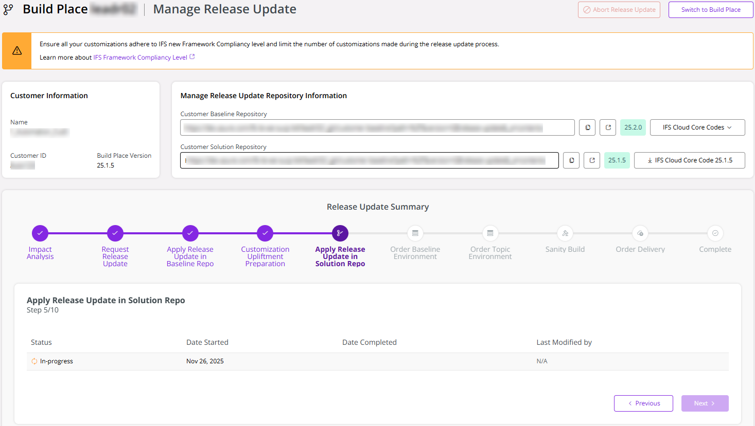 Apply Release Update to Customer Solution Repository and Customization Uplifting Process - LE ...