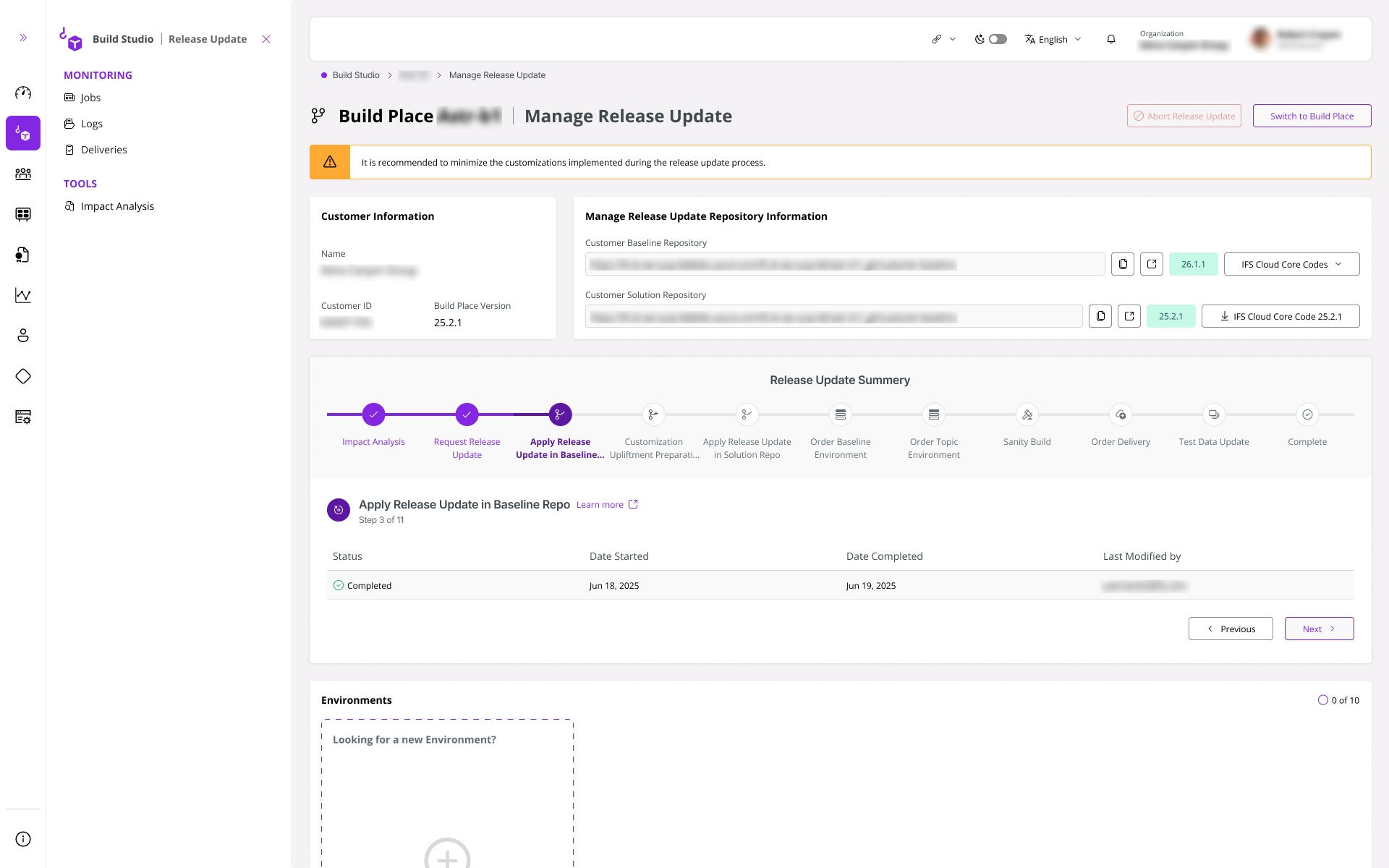 Taking a Release Update to a Build Place Without Customizations - LE ...