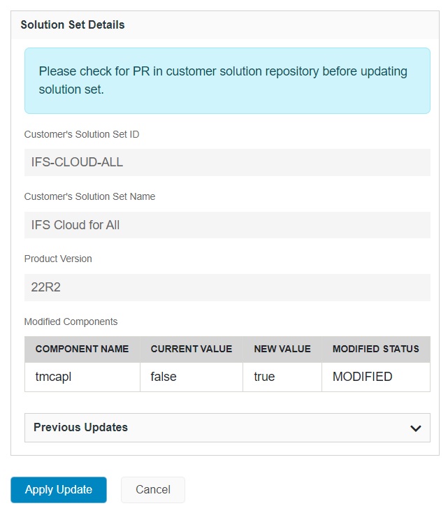 Updating Solution Set - ALE Documentation For IFS Cloud