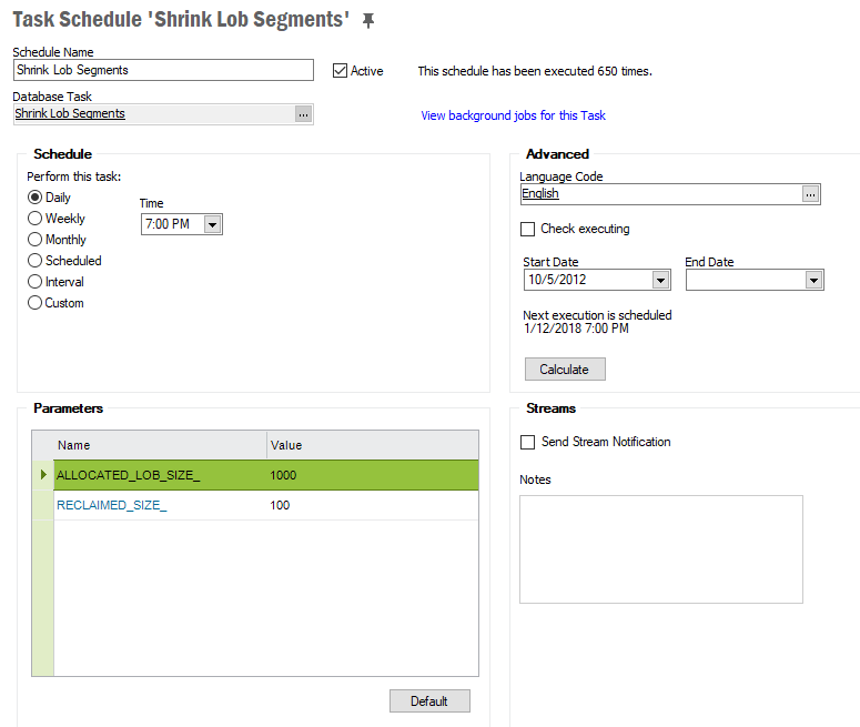 oracle lob segment size